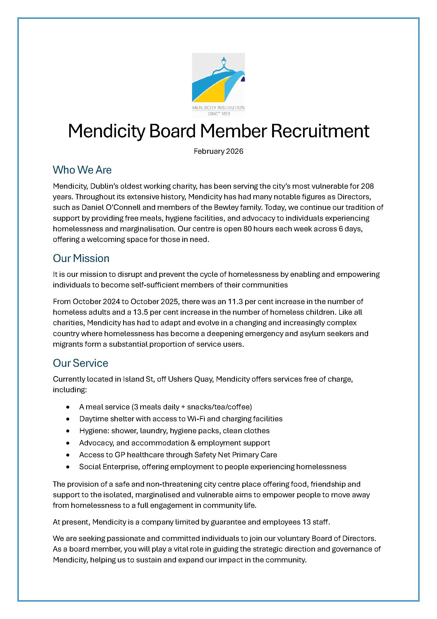 Join Our Board - Mendicity